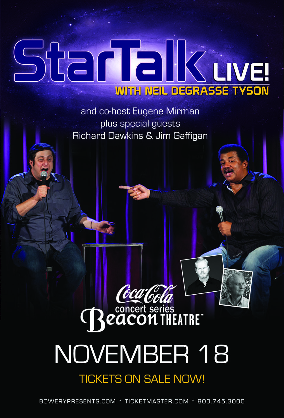 Tyson! Mirman! Dawkins! Gaffigan! Less than a week 'til StarTalk Live ...